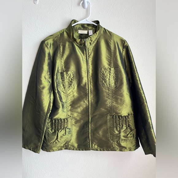 Chico's | Jackets & Coats | Chicos Green Metallic Zip Up Blazer | Poshmark